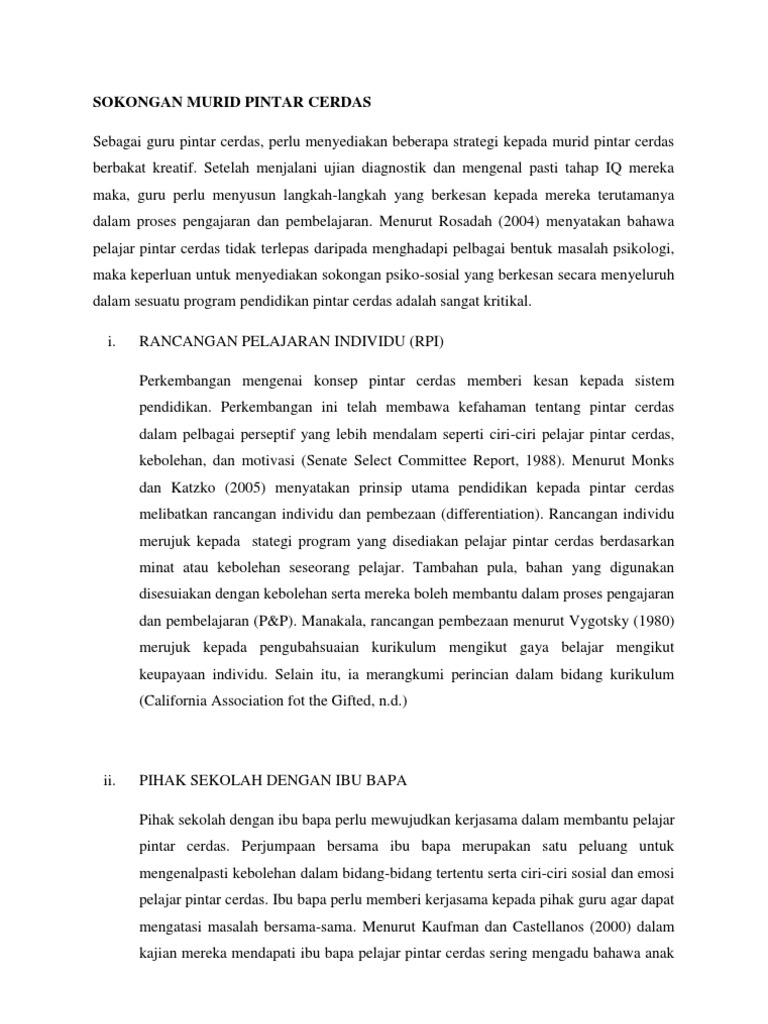 Sokongan Murid Pintar Cerdas | PDF