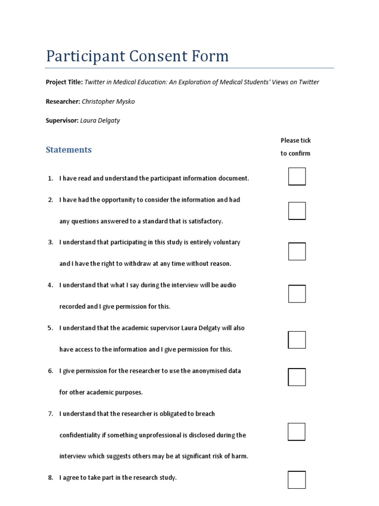 Participant Consent Form: Statements | PDF