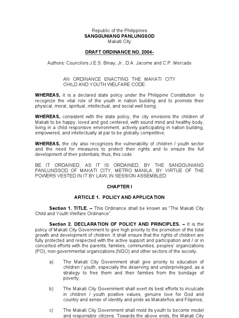 Makati City Draft Ordinance | PDF | Child Abuse | Justice