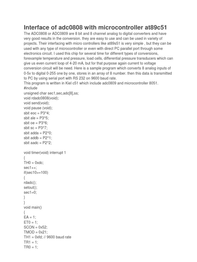 Interface of Adc0808 With Microcontroller At89c51 | PDF | Analog To ...