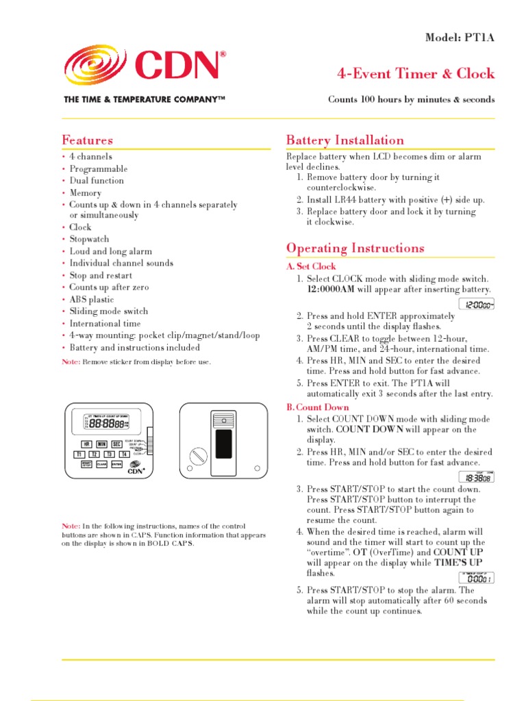 CDN Timer Pt1a Manual | PDF | Clock | Timer