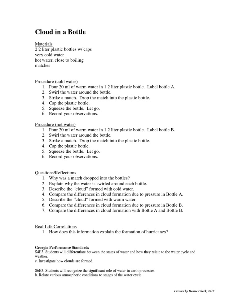 Cloud in a Bottle Experiment Guide | PDF