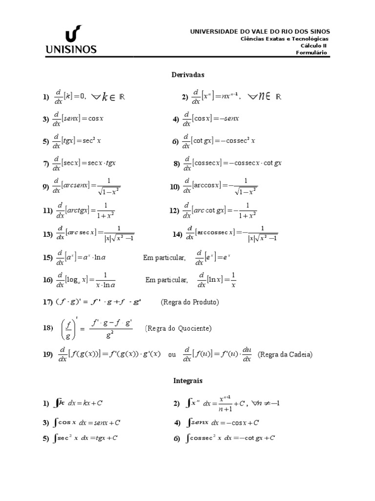 Formulario Calculo II | PDF