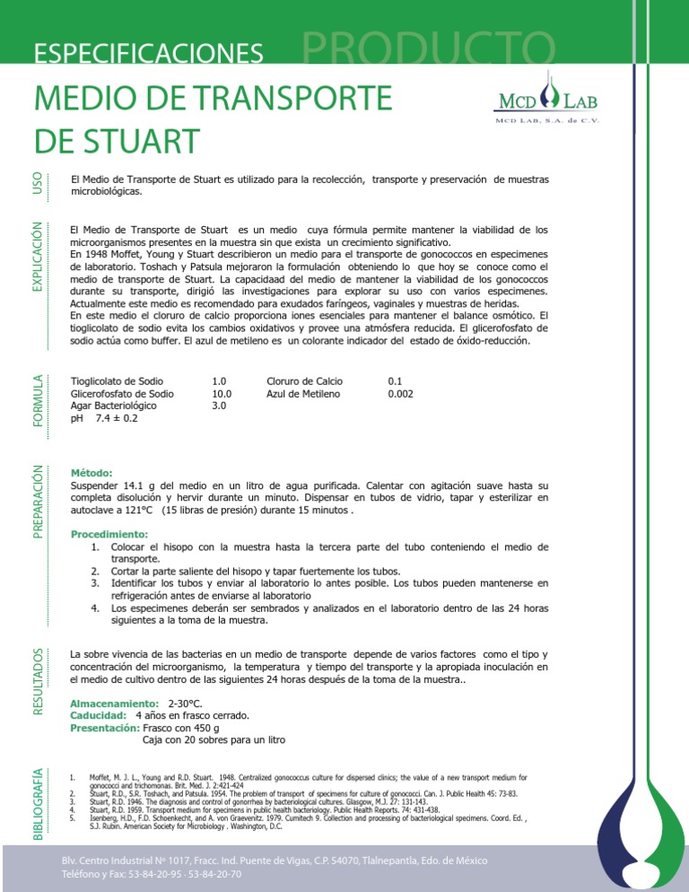 Medio de Transporte de Stuart: Uso y Preparación | PDF | Sustancias ...