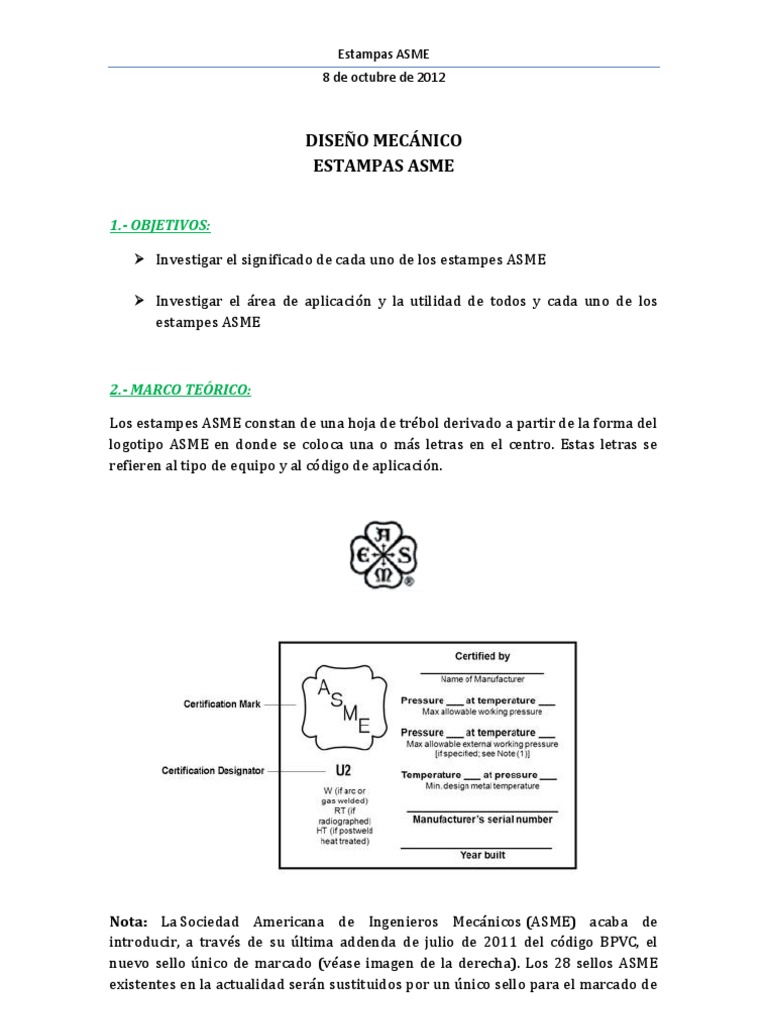 Significado y Aplicaciones de Estampas ASME | PDF | Tecnología ...