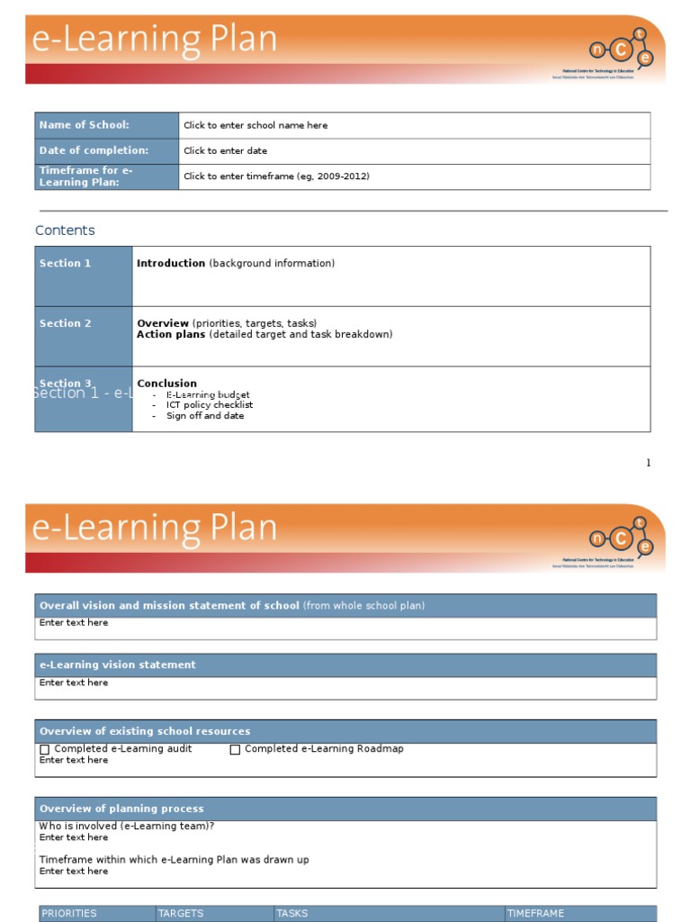 E-Learning Plan Template | PDF | Educational Technology | Evaluation