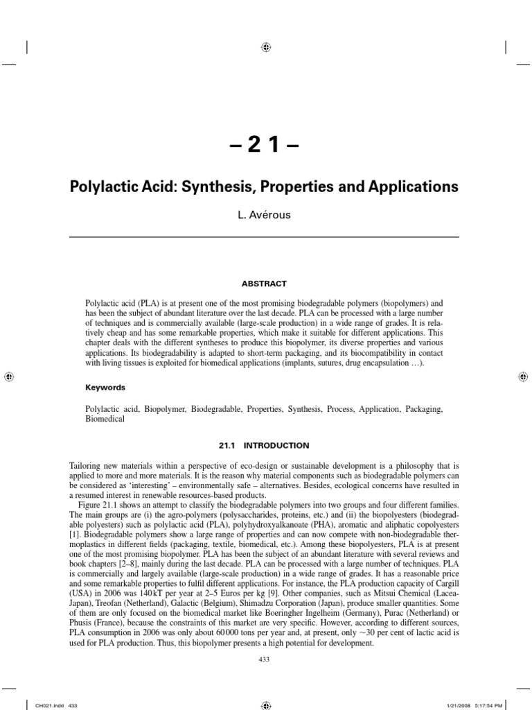 Polylactic Acid Synthesis Properties and Applications | PDF