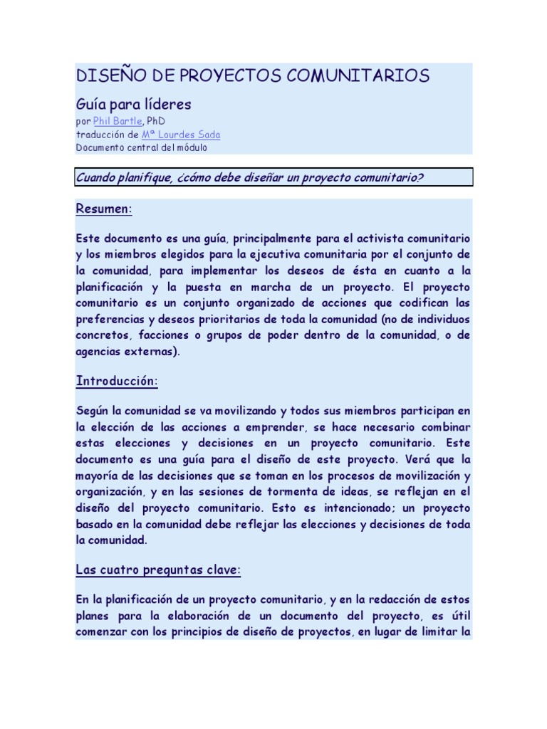 Diseño de Proyectos Comunitarios | PDF | Diseño | Presupuesto