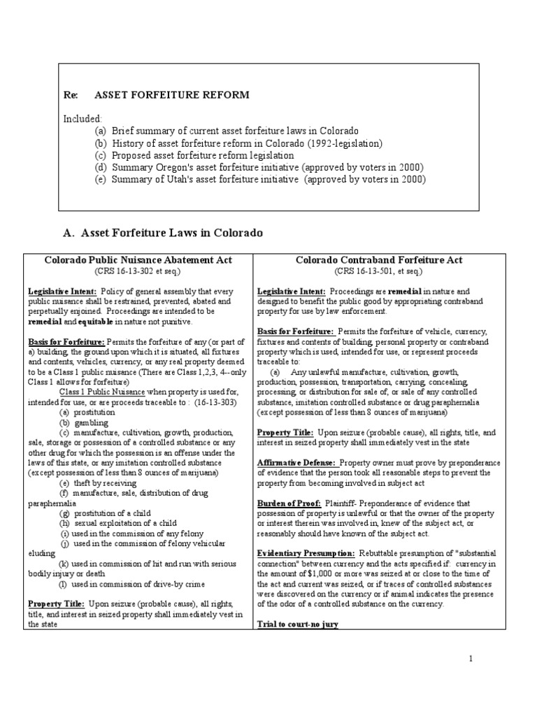 Colorado Asset Forfeiture Reform Overview | PDF | Asset Forfeiture ...