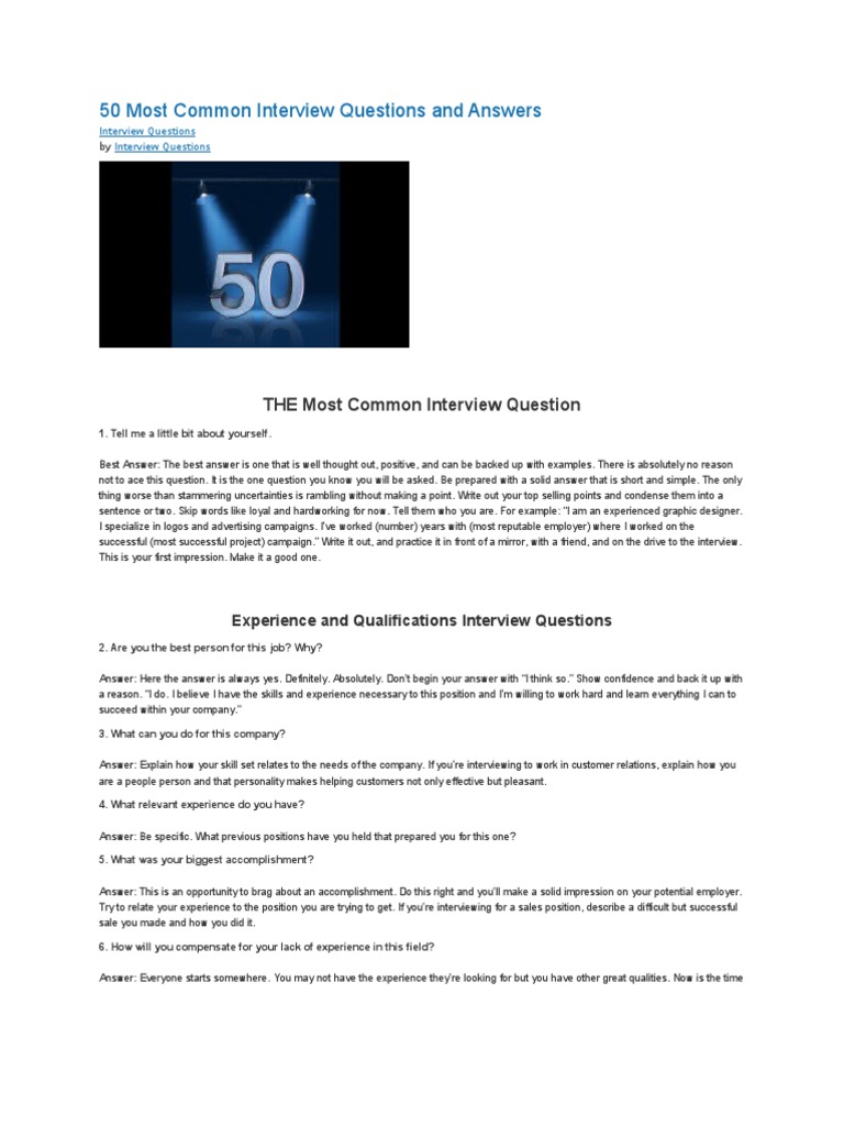 50 Most Common Interview Questions and Answers | PDF | Question | Job ...