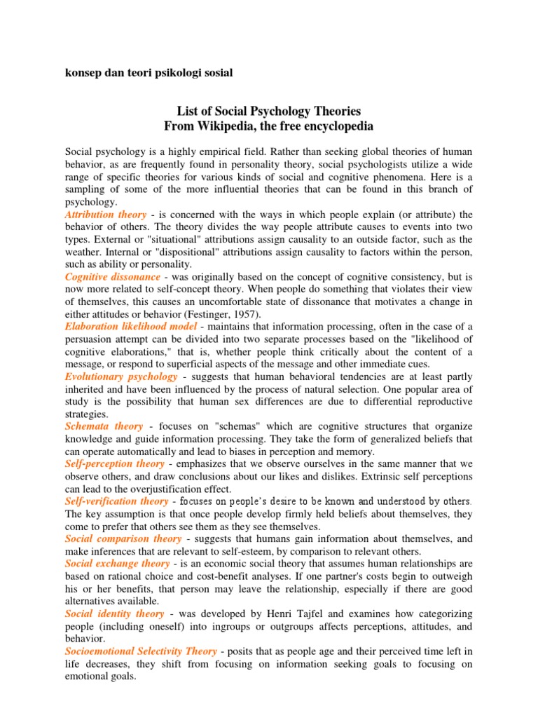 Konsep Dan Teori Psikologi Sosial Uiiiiiii | PDF | Social Psychology | Interpersonal Relationships