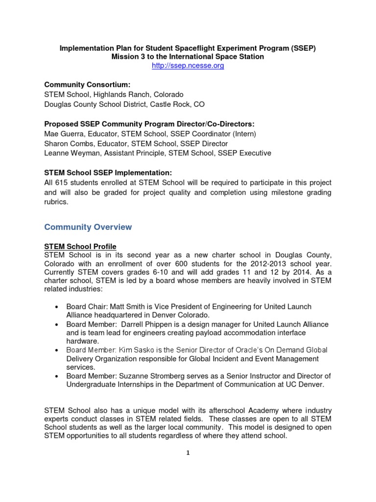 SSEP Implementation Plan at STEM School | PDF | Science, Technology ...