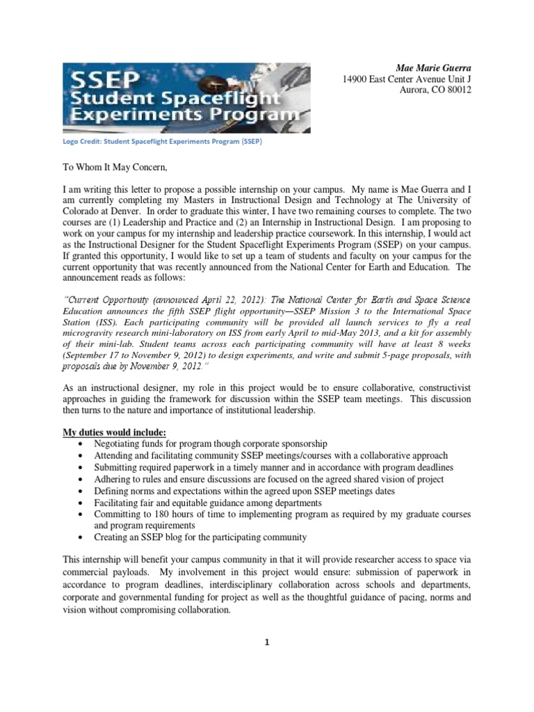 Internship Proposal Letter | PDF | Internship | Job Hunting