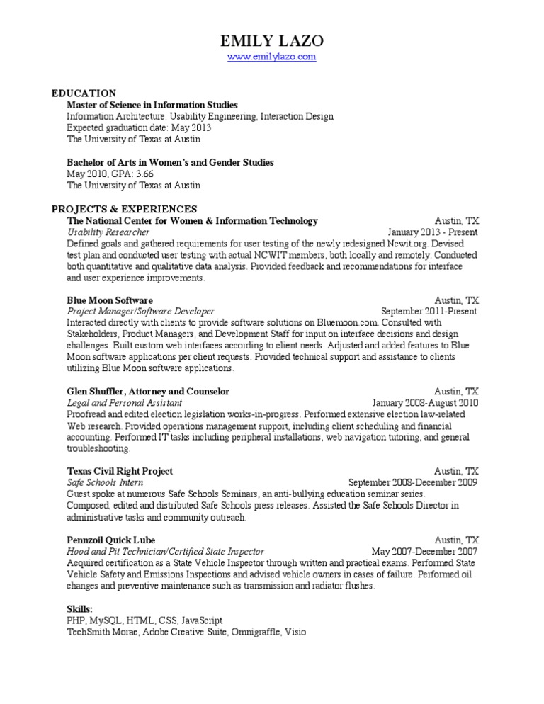 Resume Emily Lazo | PDF | Austin | Usability