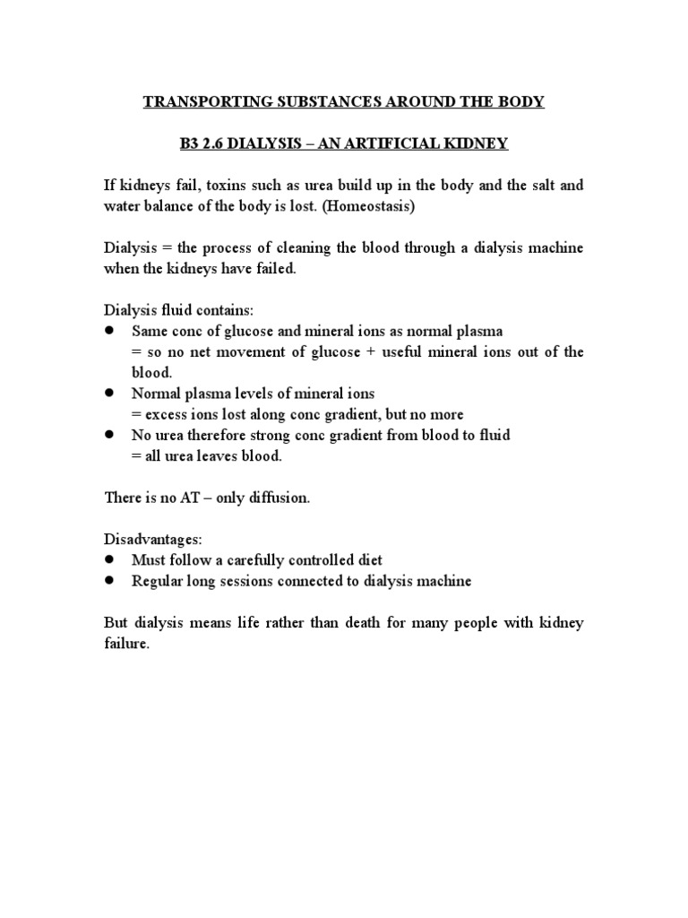 Dialysis - An Artificial Kidney Biology AQA GCSE | PDF