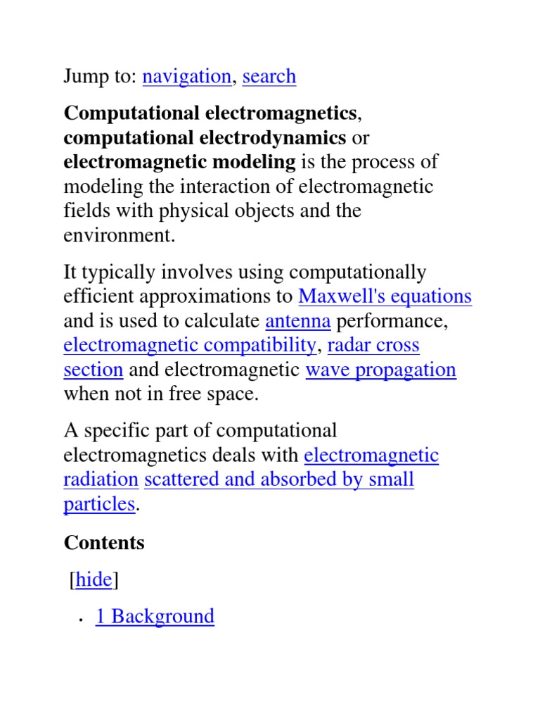 Computational Electromagnetics, Computational Electrodynamics or Electromagnetic Modeling Is The ...