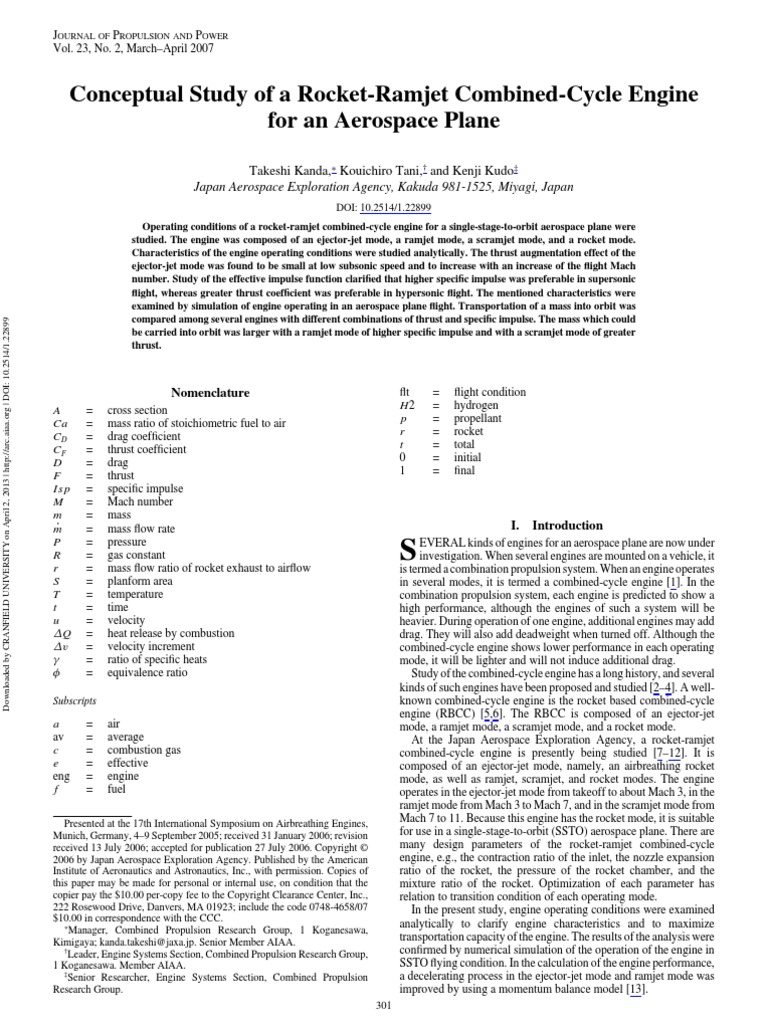 Conceptual Study of A Rocket-Ramjet Combined-Cycle Engine For An ...
