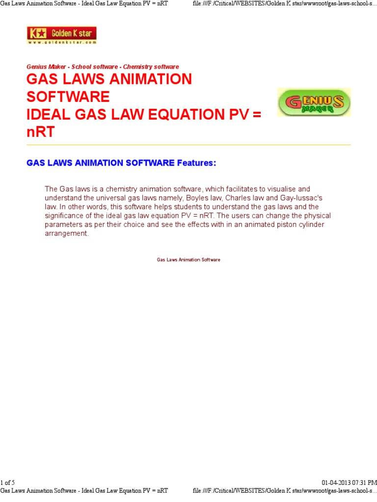 Gas Laws Animation Software - Ideal Gas Law Equation 2 | PDF | Gases ...