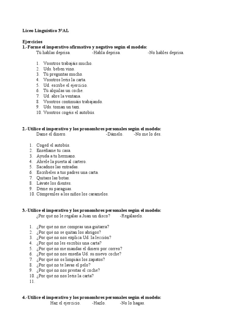 Ejercicios de Imperativo Afirmativo y Negativo | PDF | Idiomas