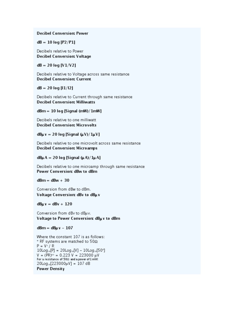 Comprehensive Guide to Decibel Conversions for Power, Voltage, Current ...