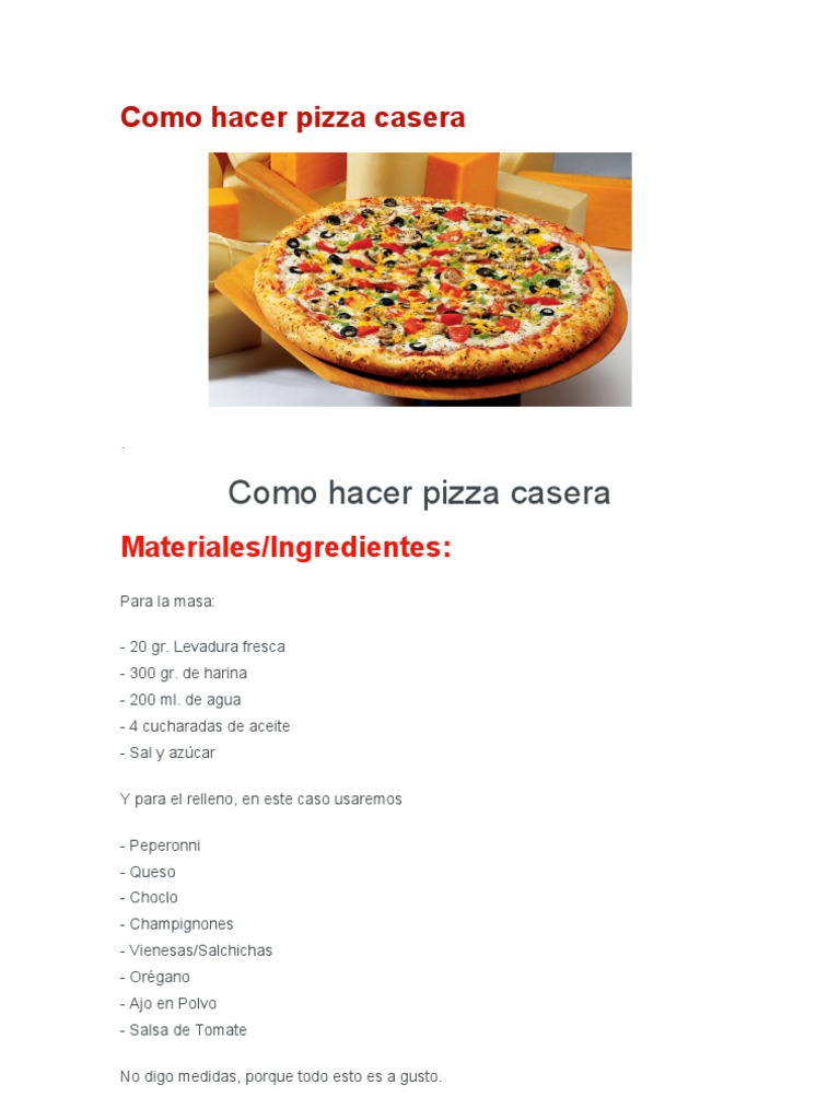 Receta de Pizza Casera Paso a Paso | PDF | Pizza | Preparación de ...