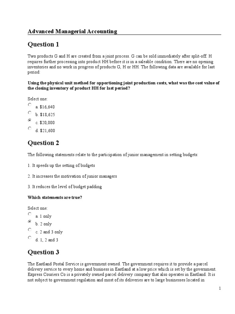 Advanced Managerial Accounting Quiz | PDF