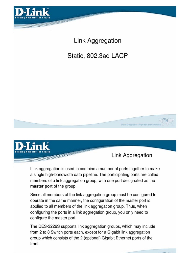 Link Aggregation Static, 802.3ad LACP | PDF | Port (Computer Networking) | Computer Networking