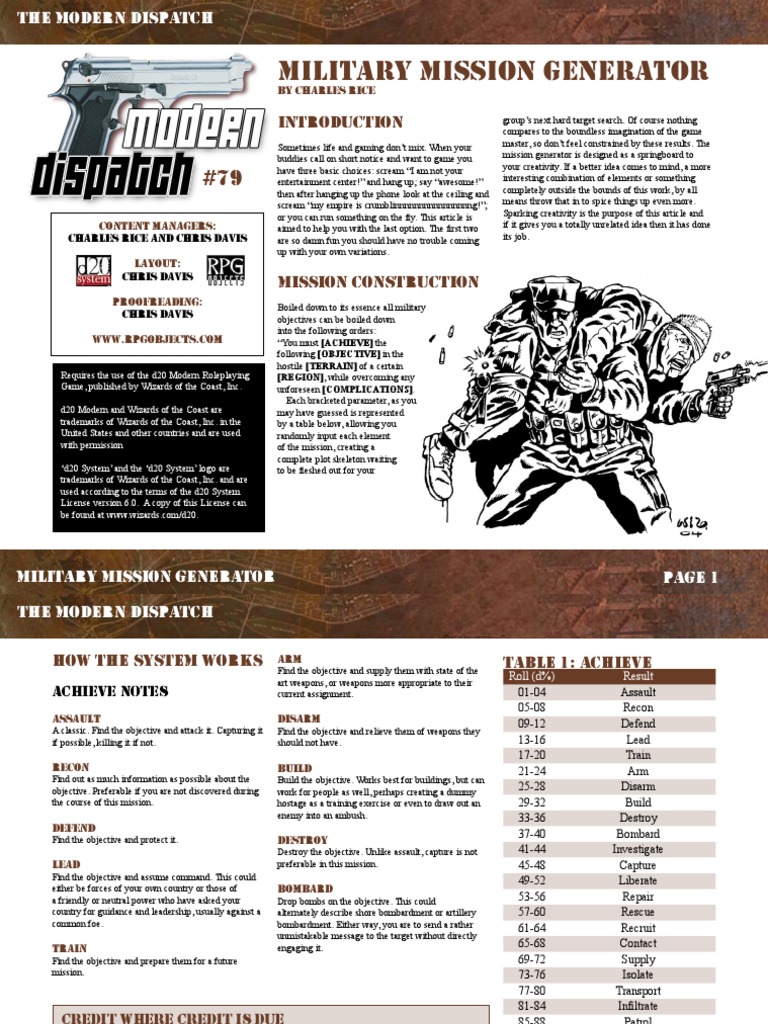 Military Mission Generator | PDF | D20 System | Copyright
