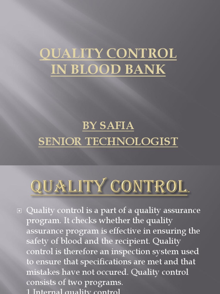 Quality Control in Blood. | PDF | Quality Assurance | Blood Plasma