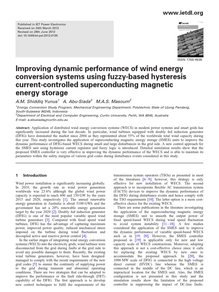 Improving Dynamic Performance of Wind Energy Conversion Systems Using Fuzzy-Based Hysteresis ...