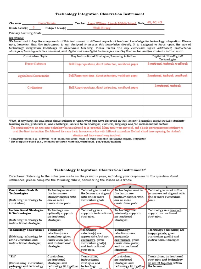 Technology Integration Observation Tool | PDF | Education Theory | Learning