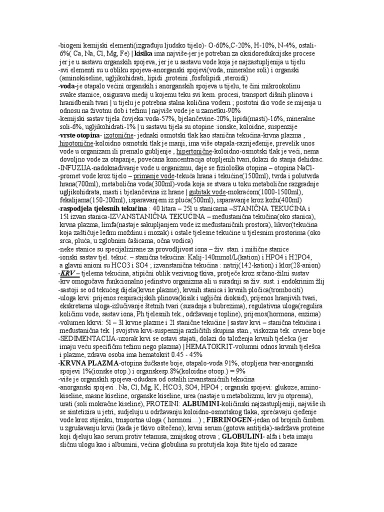 Biologija-Biogeni Kem Elemen, KRV, Srce, Krvozilni Sustav | PDF