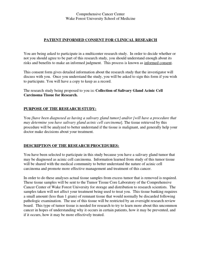 Consent Form | PDF | Informed Consent | Carcinoma