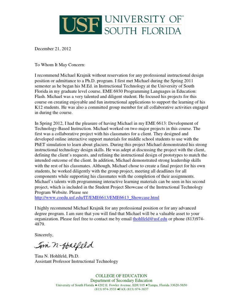 Krajnik Reference Letter | PDF