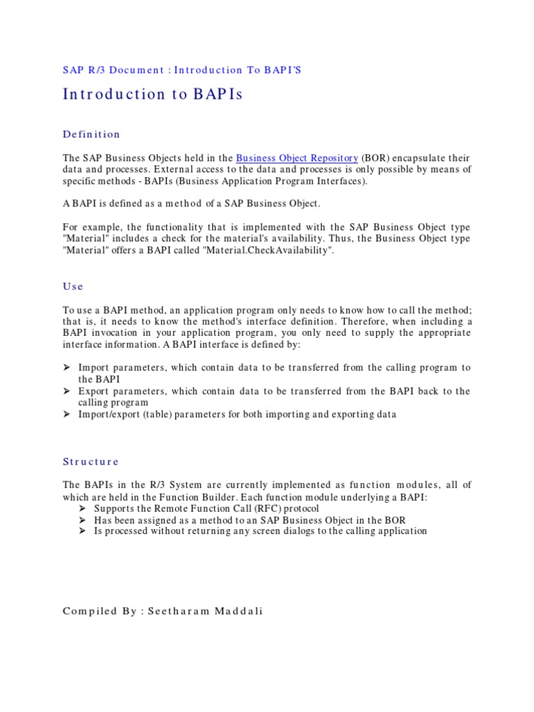 Bapi Introduction Pdf Application Programming Interface Object Computer Science 