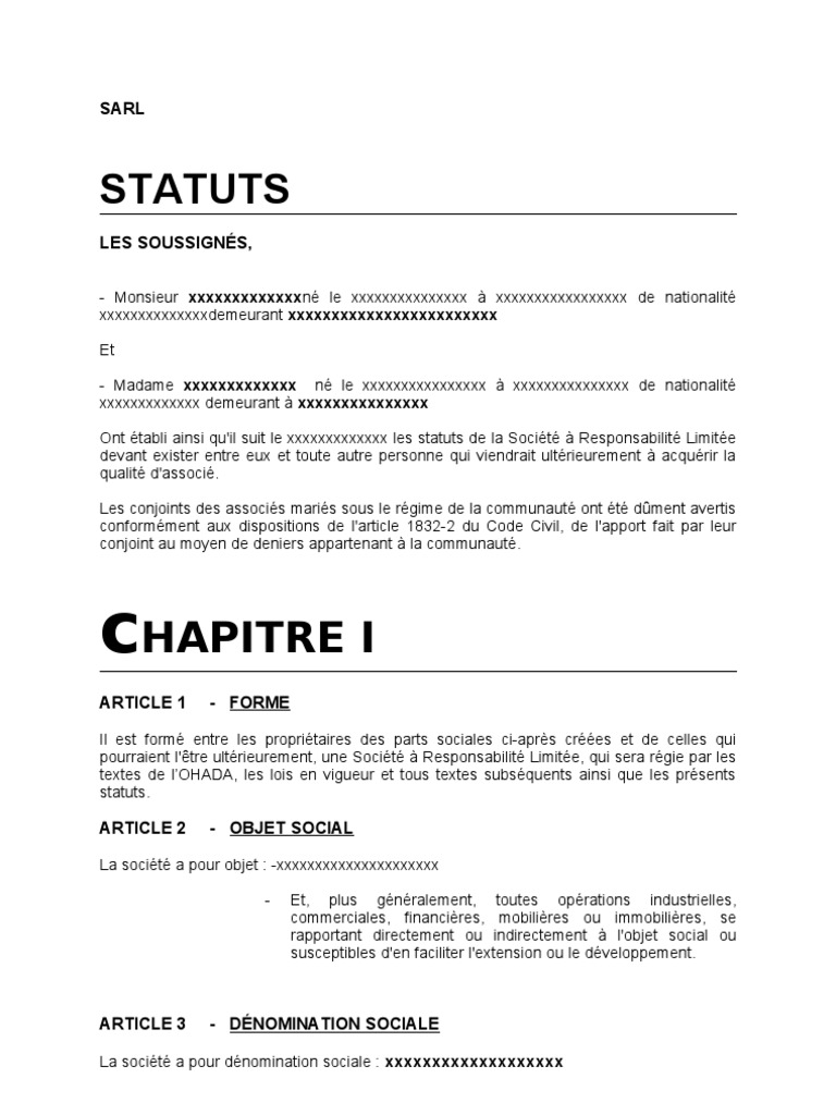 Modele Statuts Sarl | PDF | Gouvernement | Pouvoir judiciaire (Système de justice)