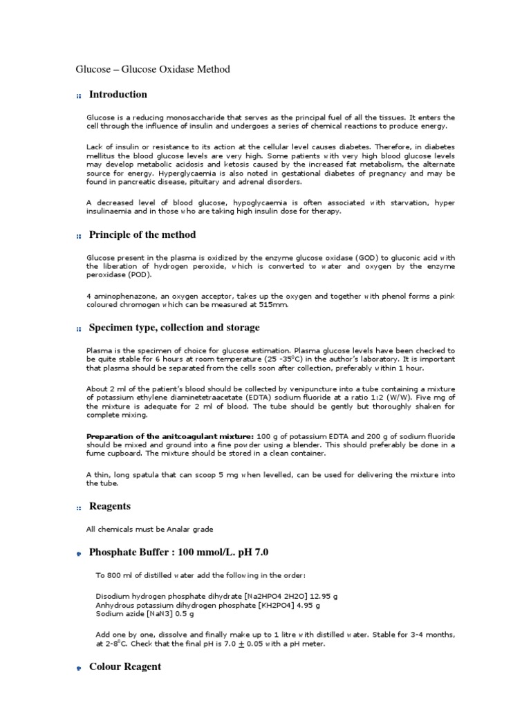 Glucose Oxidase Method | PDF | Blood Sugar | Diabetes Mellitus