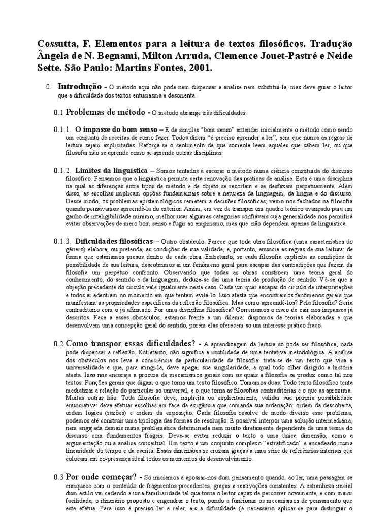 Cossutta, F. Elementos para A Leitura de Textos Filosoficos. Tradução ... Cossutta, F. Elementos para A Leitura de Textos Filosoficos. Tradução ...