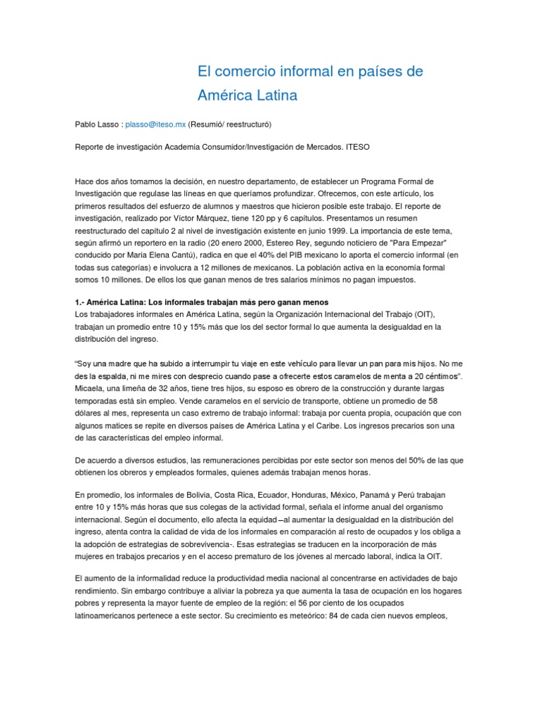 El Comercio Informal en Países de América Latina | PDF | America latina ...