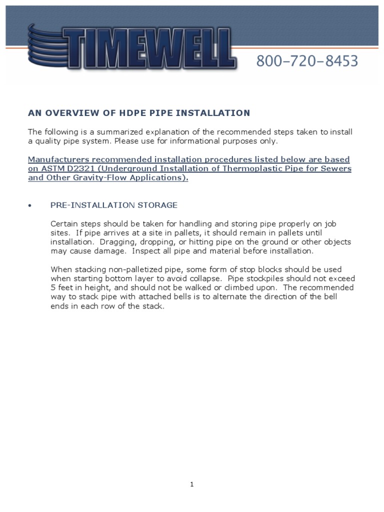 HDPE Pipe Installation | PDF | Pipe (Fluid Conveyance) | Road Surface