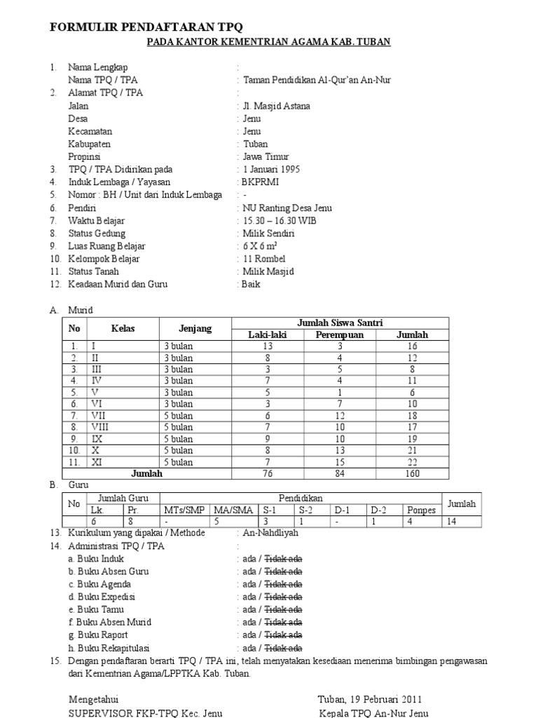 Formulir Pendaftaran TPQ | PDF | Kesehatan Holistik | Gaya Hidup