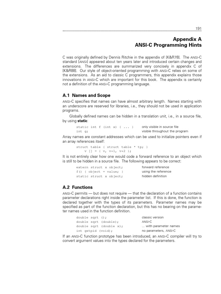 Appendix A C Programming Hints A1 Names And Scope Pdf Parameter Computer Programming