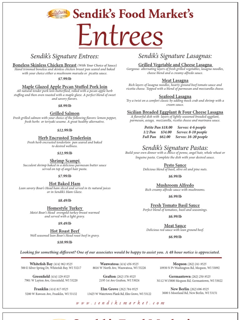 Sendik's Catering Entrees & Sides | Lasagne | Roasting