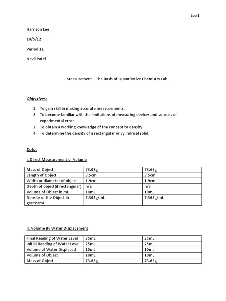 Measurements Lab | PDF | Density | Solution