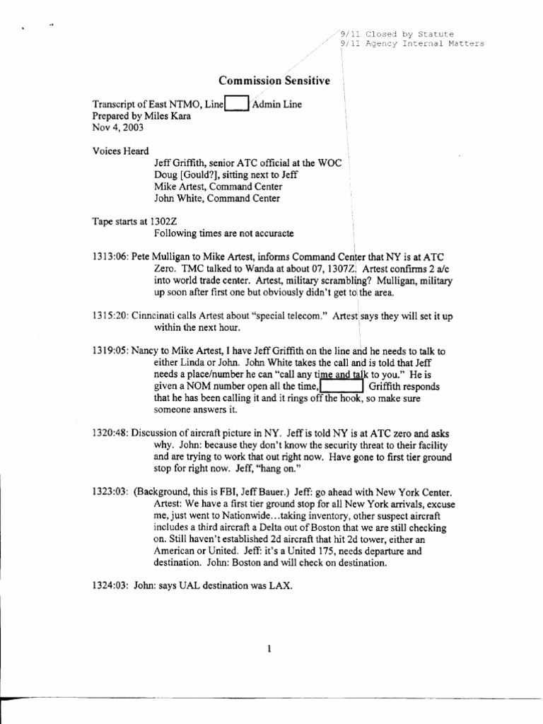 Transcript of FAA Open Line On 9/11 | PDF | United Airlines Flight 93 ...