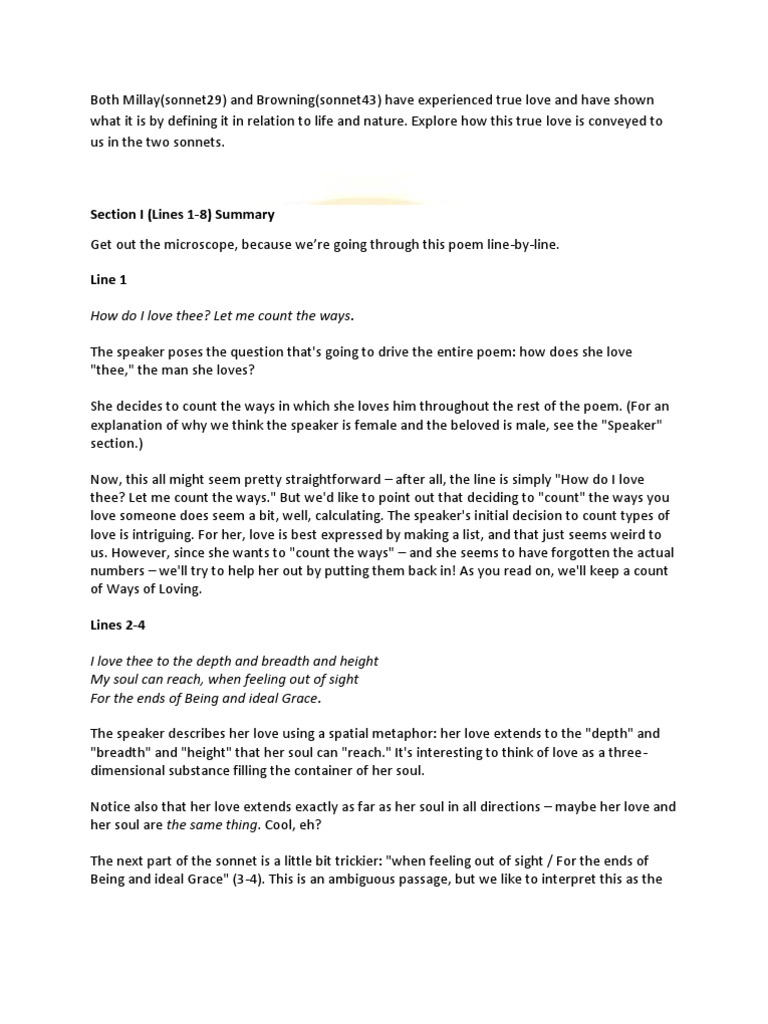 Sonnet 43 Notes Pdf Poetry Rhyme