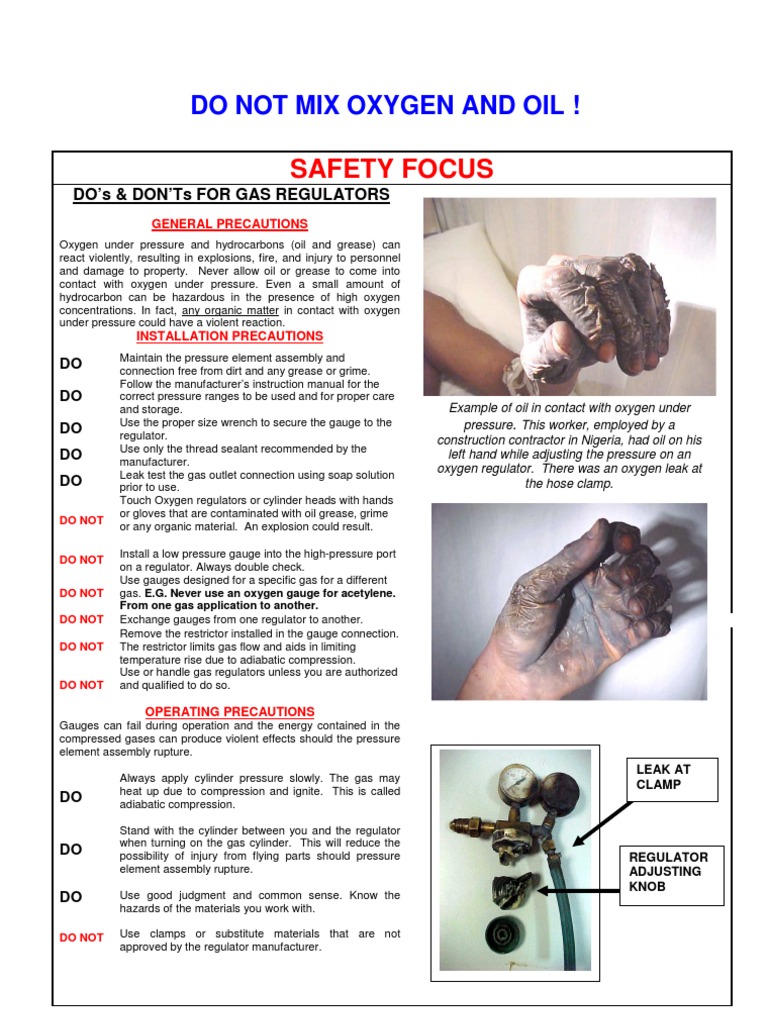 Dont Mix Oxygen and Oil | PDF | Gases | Oxygen