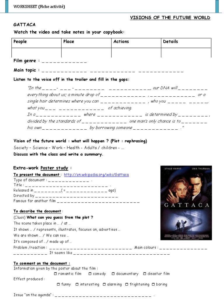 Gattaca Film Activity Worksheet | PDF