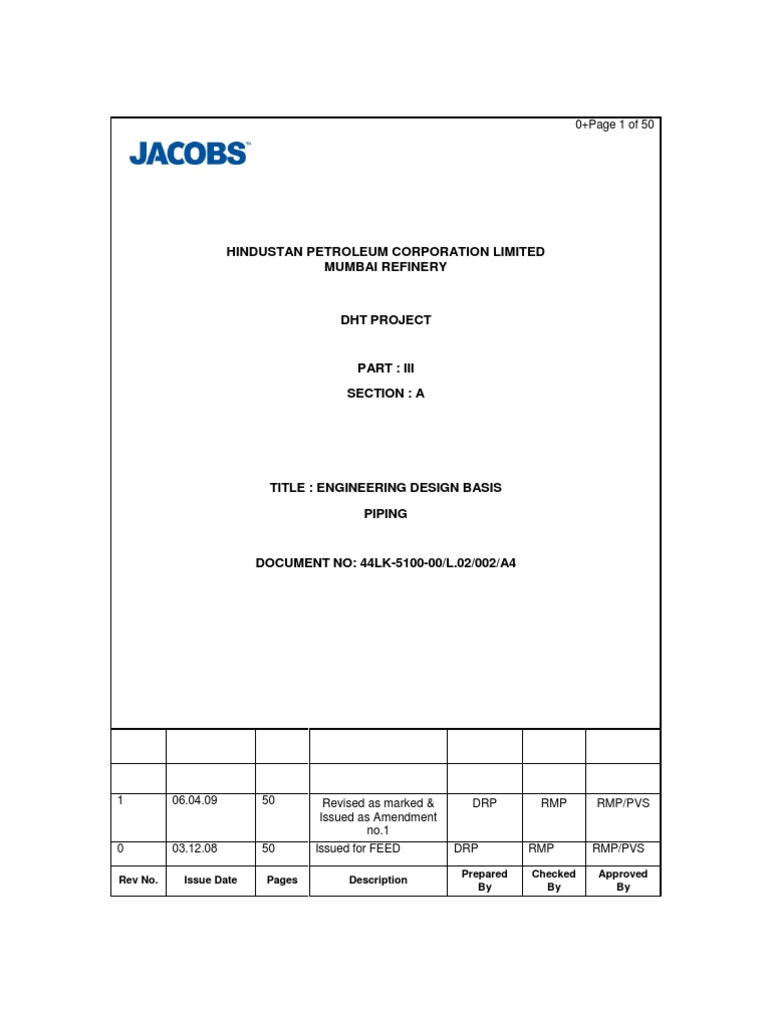 Piping Design Basis - Jacobs | PDF | Furnace | Pump