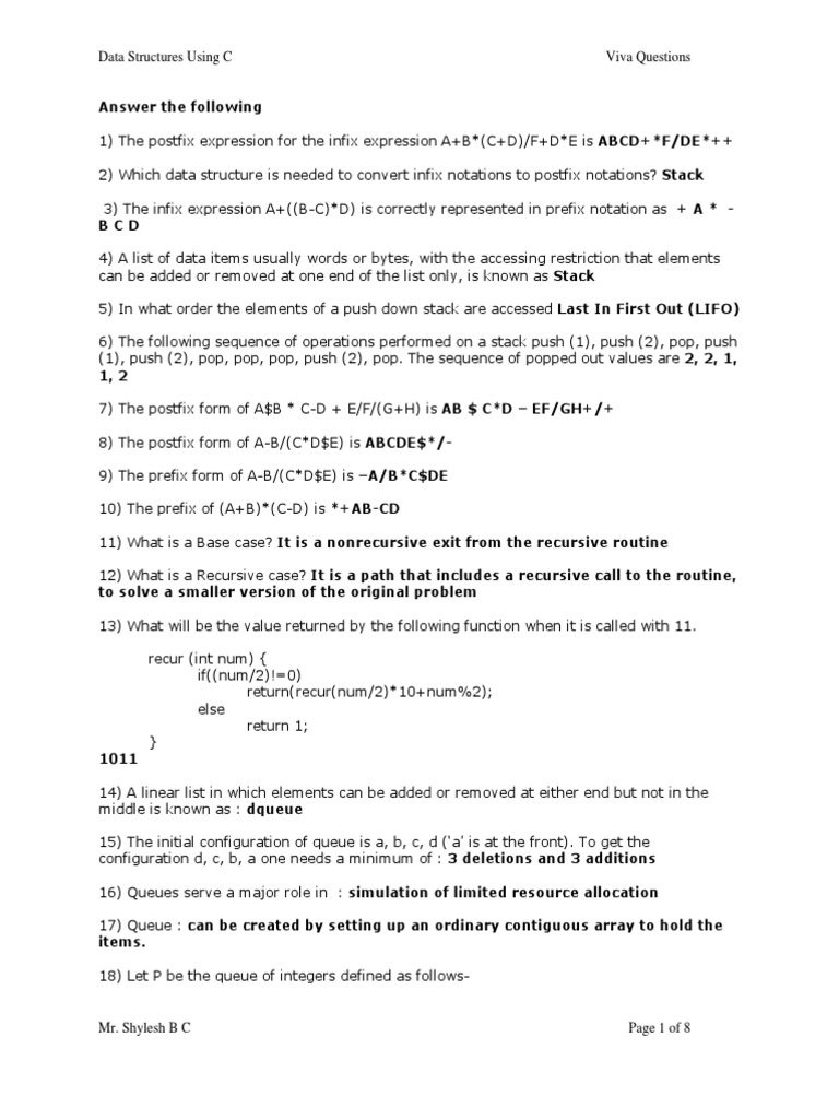 Data Structures Viva Questions | PDF | Queue (Abstract Data Type ...